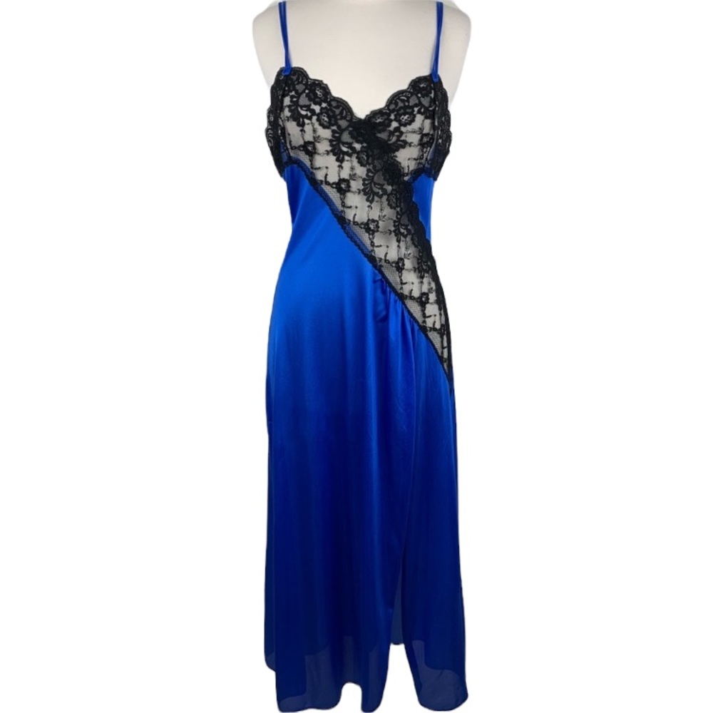 Fredricks Of Hollywood Blue Satin & Lace Sheer Maxi S… - Gem